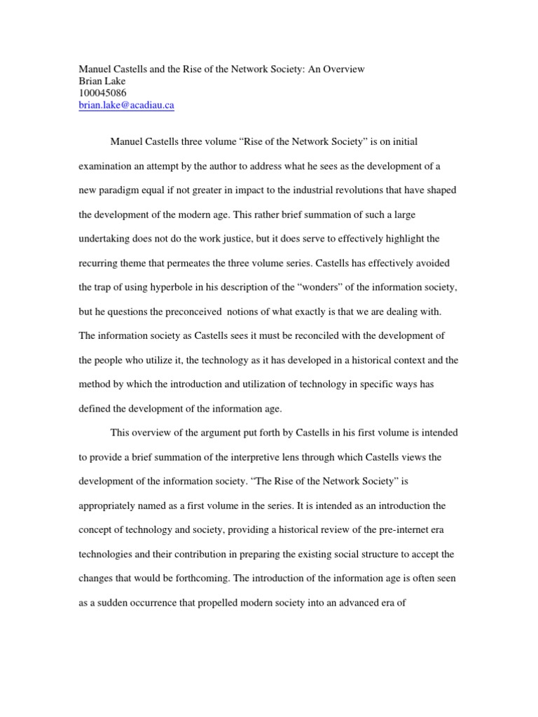 Manuel Castells Rise of Network Society | PDF