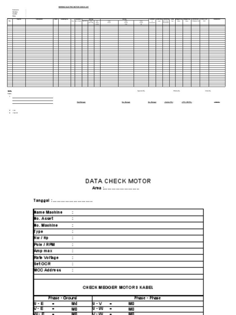 Wirring Electric Motor Check List: Section: Leader: Item | PDF ...