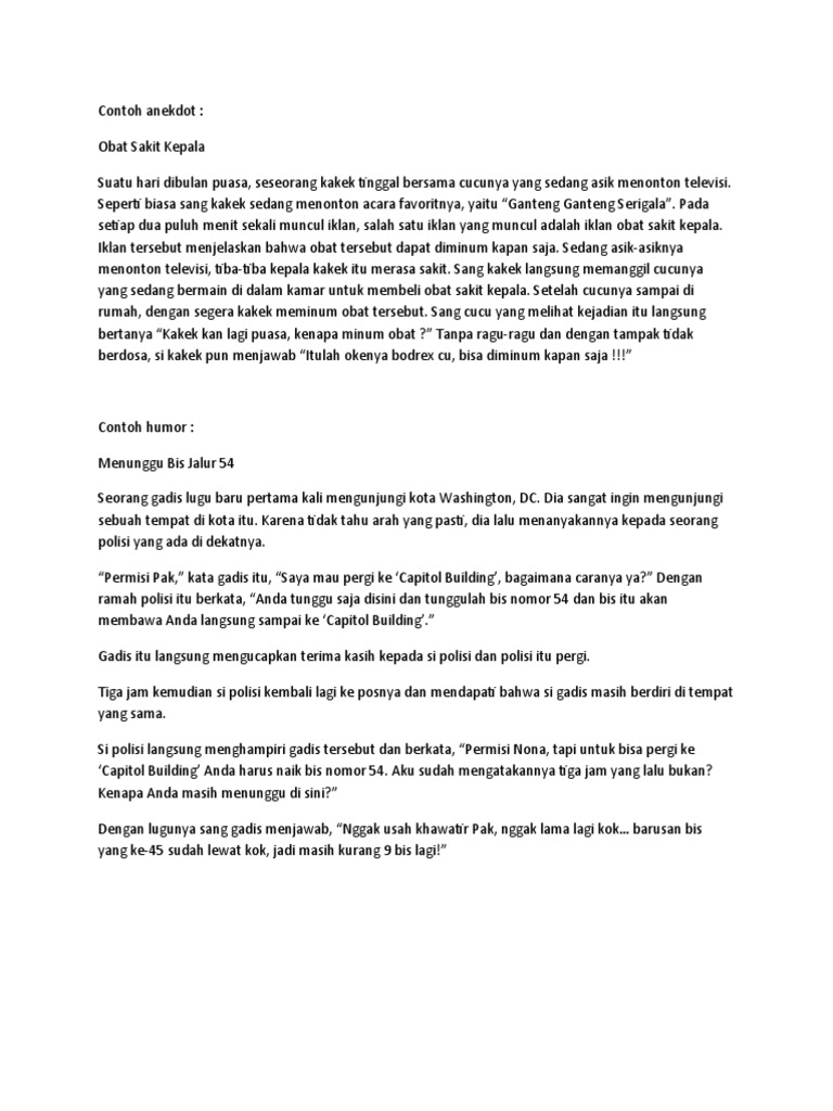 Contoh Teks Anekdot Dan Humor | PDF