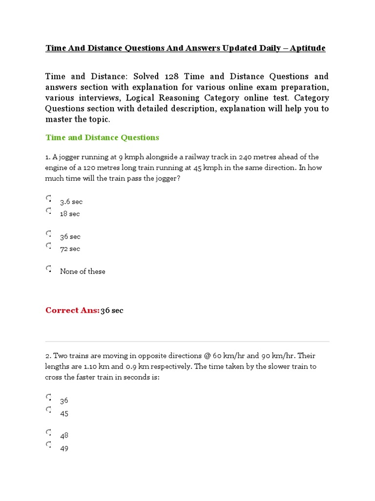Time and Distance Questions and Answers Updated Daily | PDF | Speed | Metre