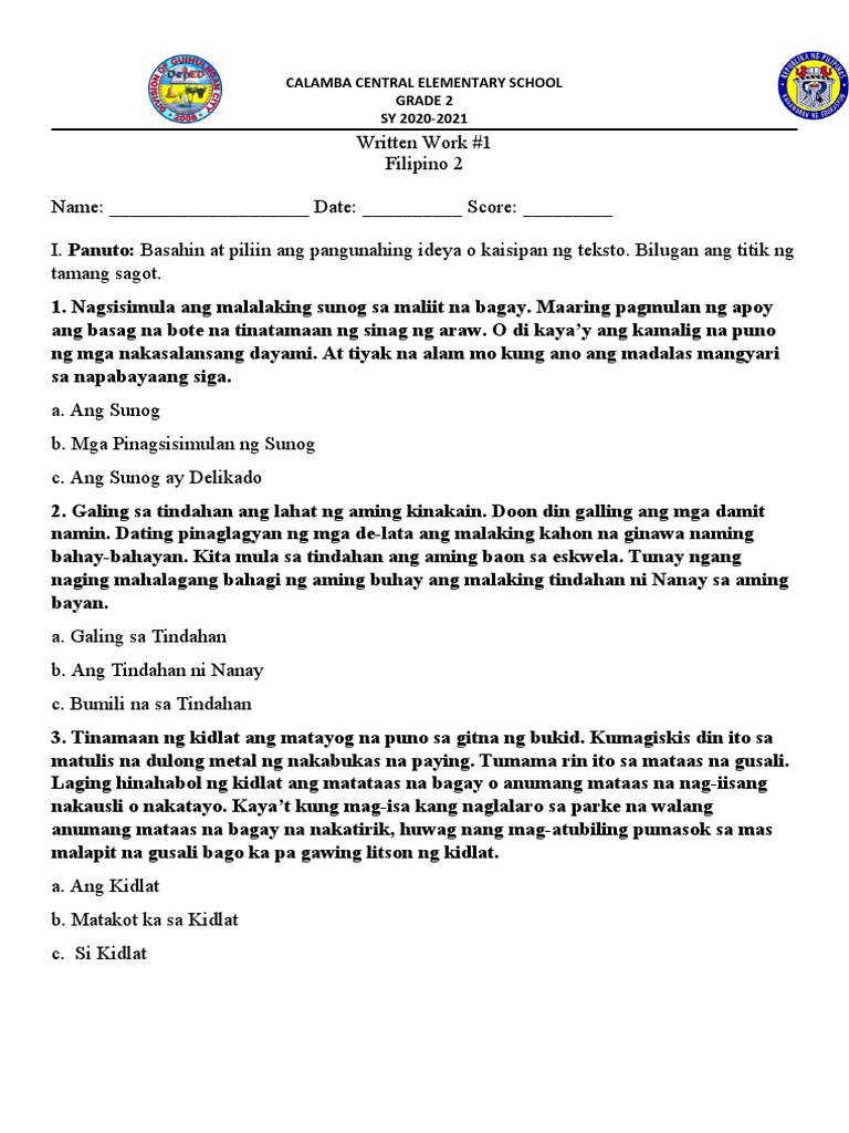 Grade 2 Filipino wwq1 | PDF