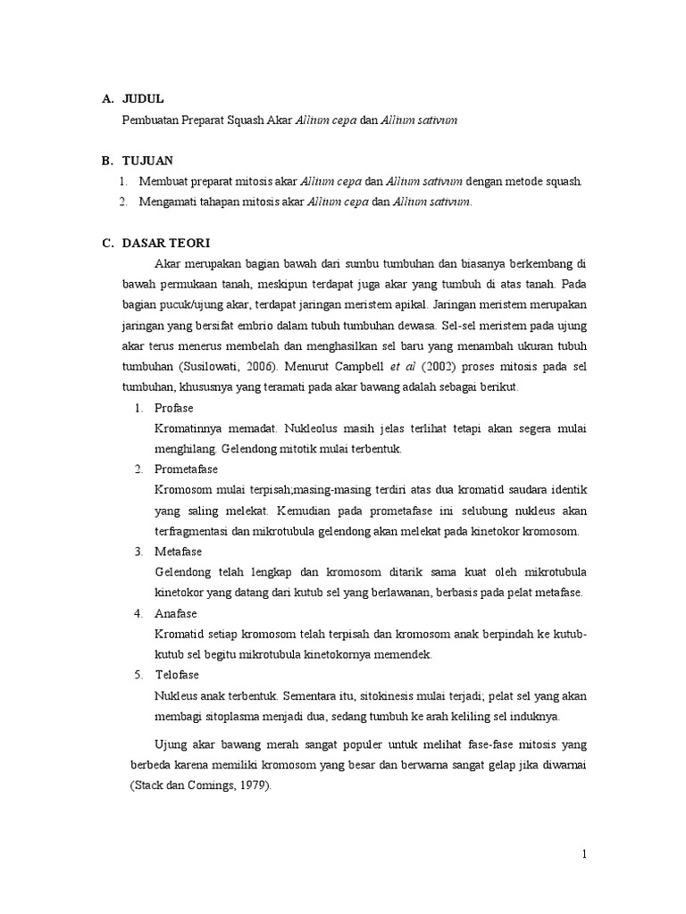 Pembuatan Preparat Squash Akar Allium Ce | PDF