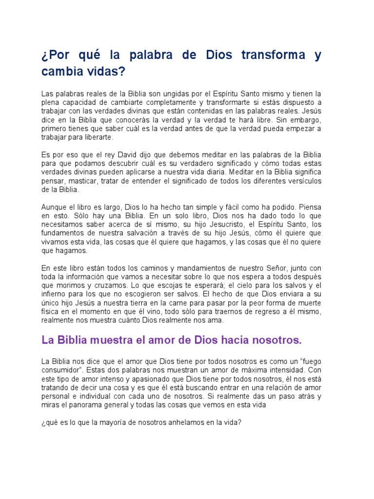 LA PALABRA DE DIOS TRANSFORMA (EN 5-8-2018) en | PDF | espíritu Santo ...