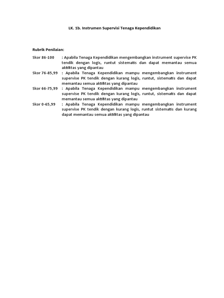 Contoh Instrumen Supervisi Tenaga Kependidikan | PDF