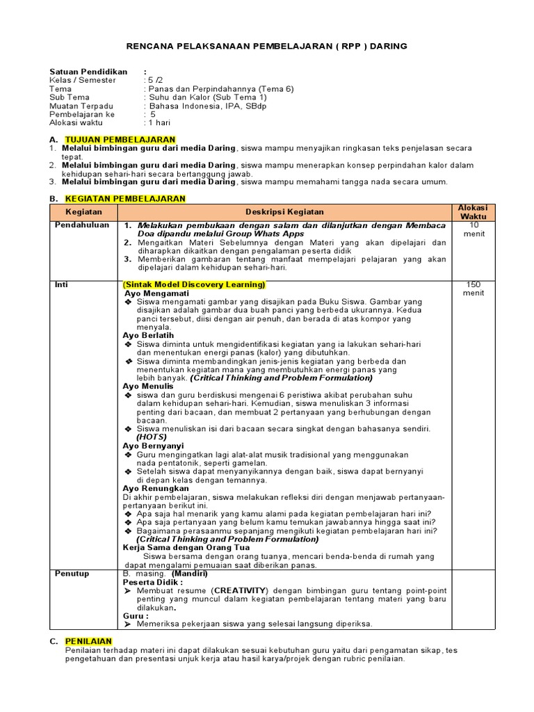 RPP Tematik Kelas.5 Sem 2 | PDF