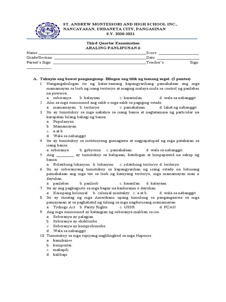 Ap 6 Third Quarter Exam Pdf