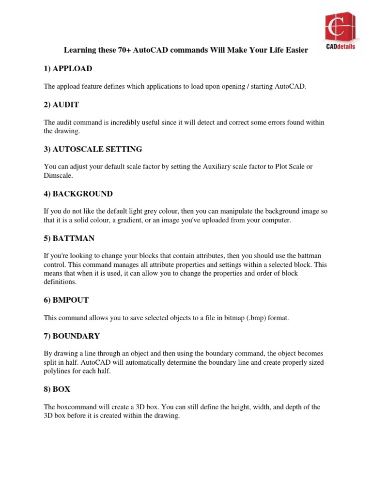 70+ Essential AutoCAD Commands You Need to Know to Streamline Your Workflow | PDF | 3 D Computer ...