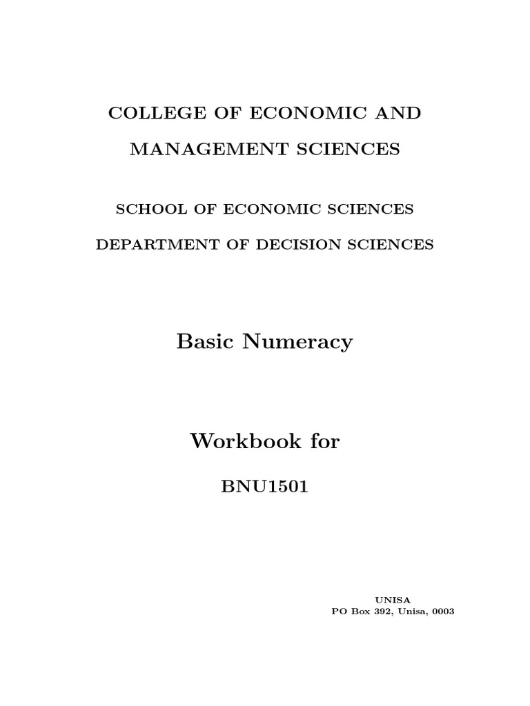 BNU1501 Workbook | PDF | Volume | Arithmetic