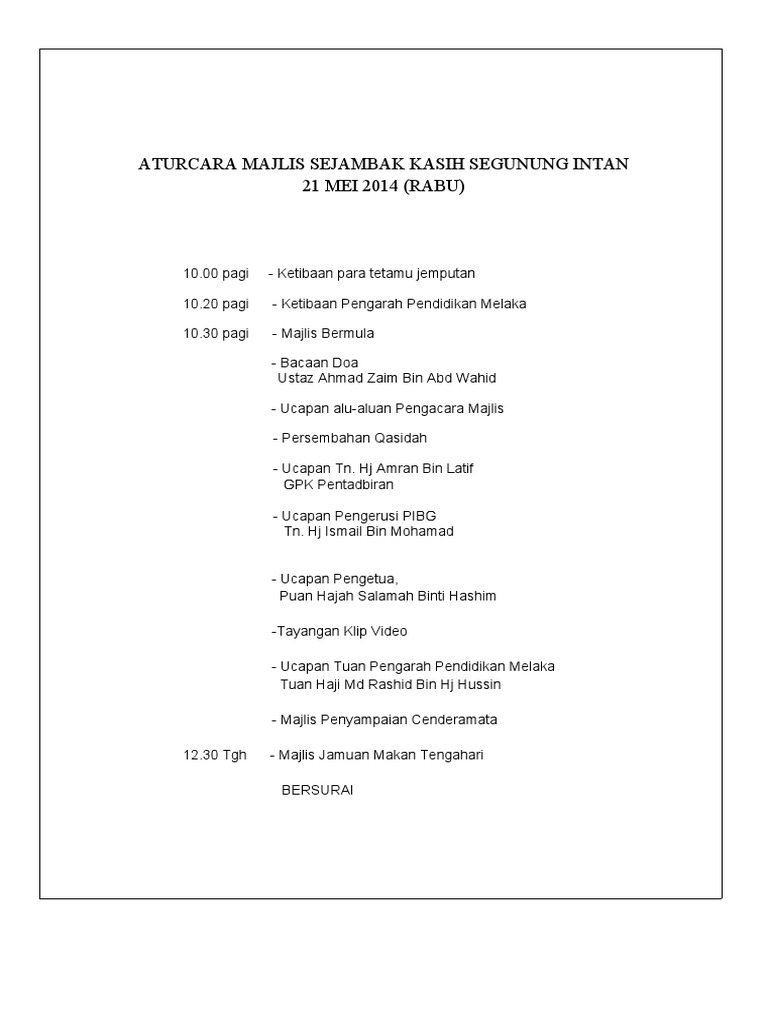 Tentatif Majlis Persaraan PENGETUA | PDF