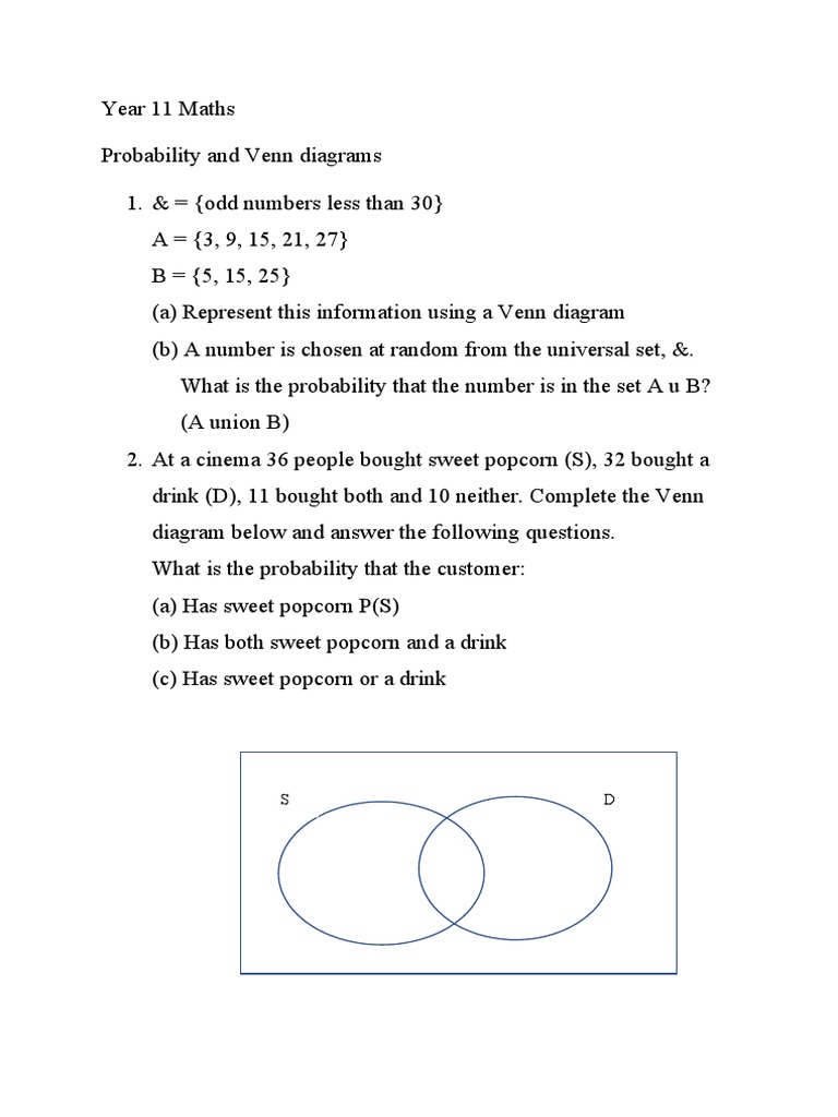 Year 11 Maths Probability - Venn Diagrams | PDF