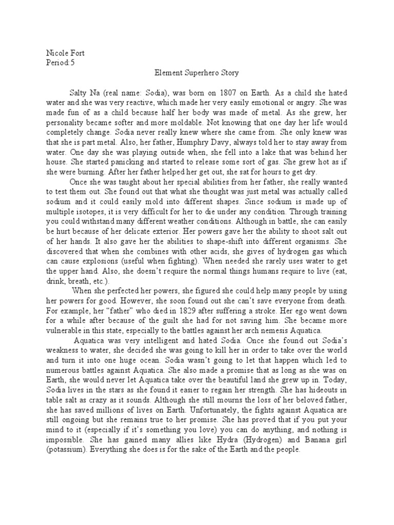 Element Superhero Story | PDF | Sodium | Chemical Elements
