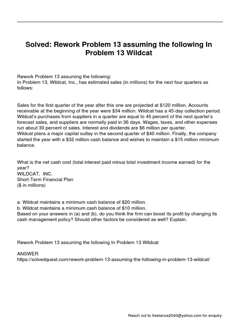 Rework Problem 13 Assuming The Following in Problem 13 Wildcat | PDF ...