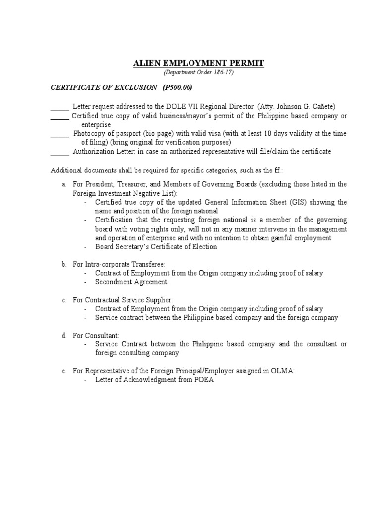 AEP REQUIREMENTS - Exclusion | PDF