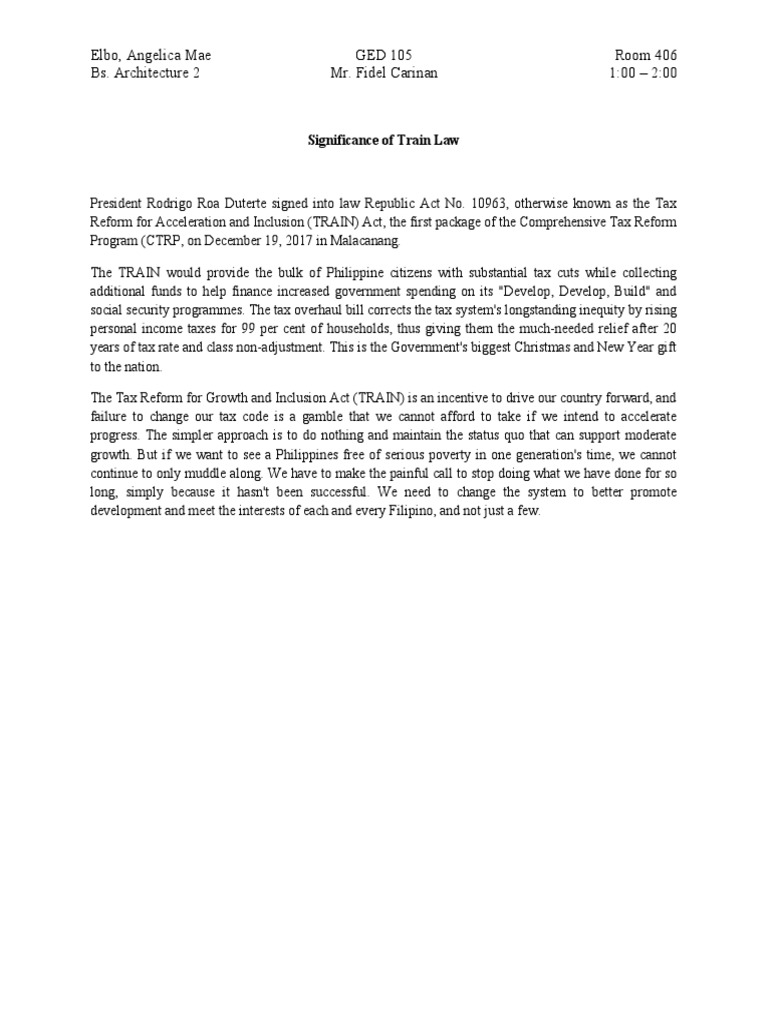 Significance of Train Law | PDF