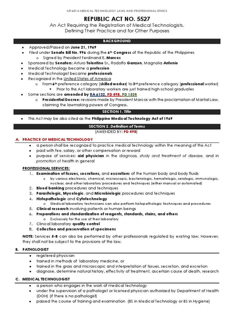 UNIT 1-2 RA 5527 and Its AMENDMENTS | PDF | Pathology | Medical Laboratory