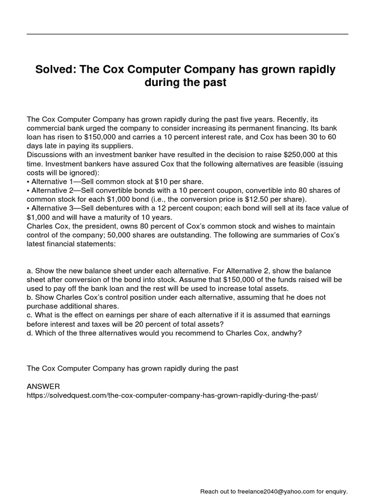 Cox Computer Financing Strategies Explained | PDF | Bonds (Finance ...