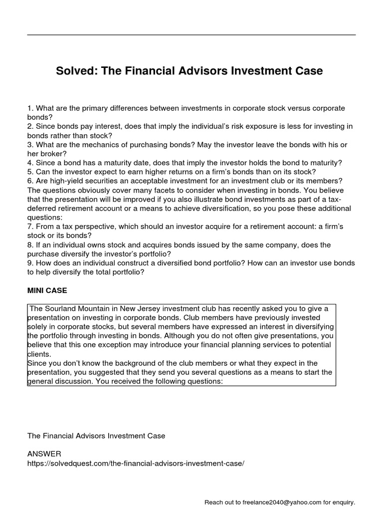 The Financial Advisors Investment Case | PDF | Diversification (Finance ...