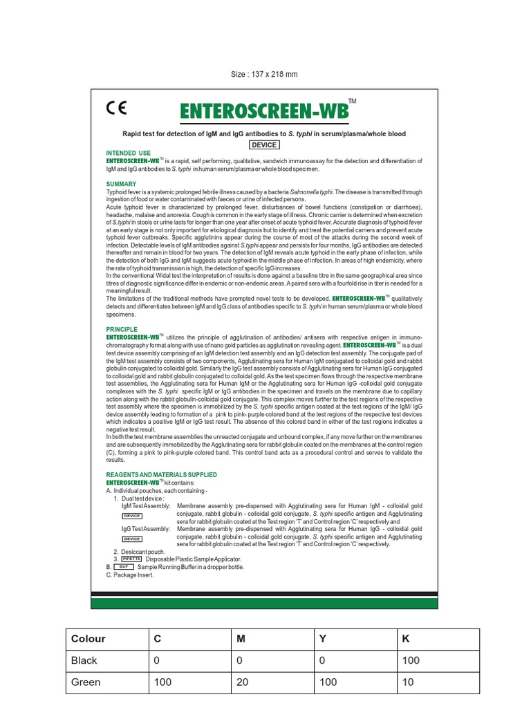 Enteroscreen-Wb: Rapid Test For Detection of Igm and Igg Antibodies To ...