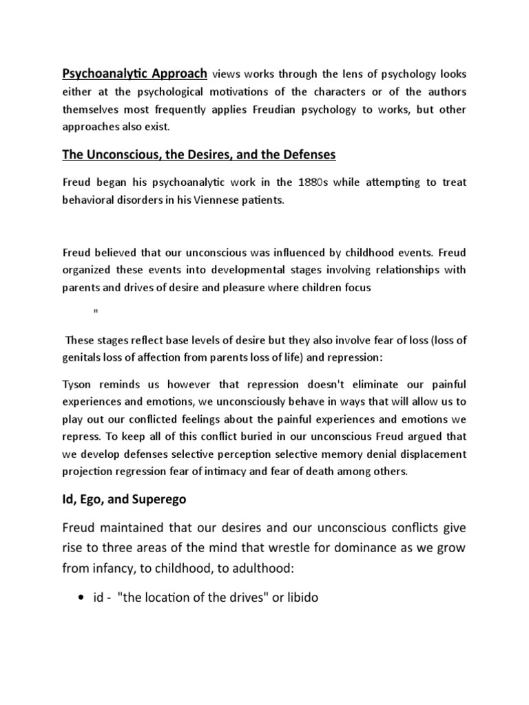 Psychoanalytic Approach | PDF | Id | Psychoanalytic Theory