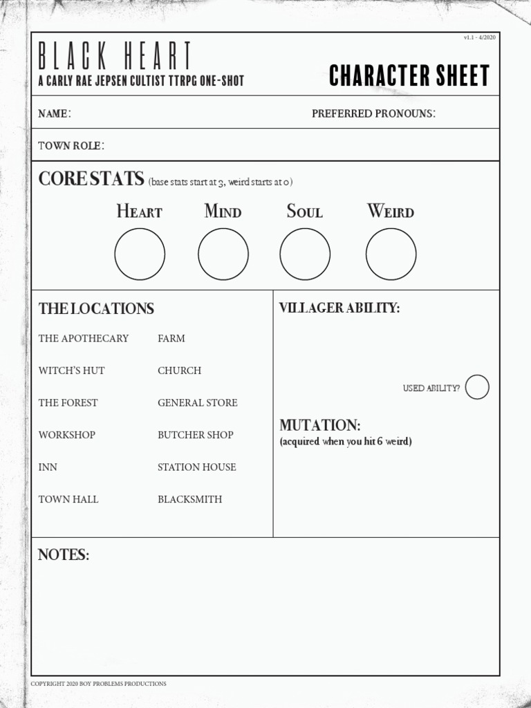 Black Heart - Character Sheet | PDF
