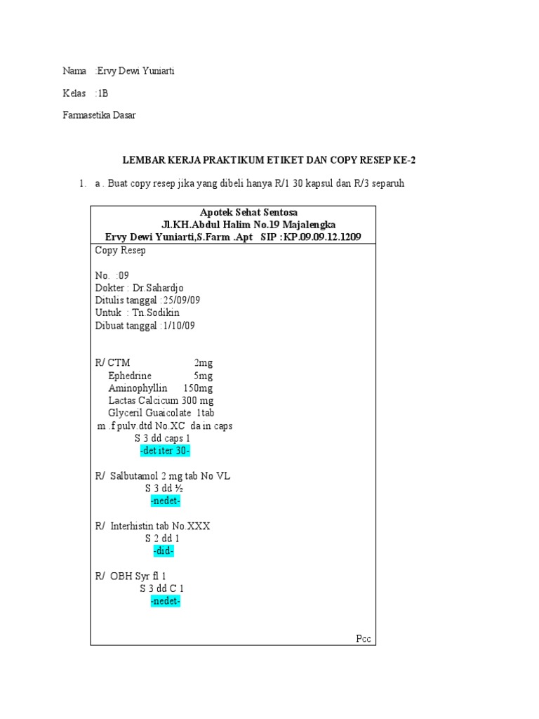 Praktikum Etiket Dan Copy Resep Ervy Dewi Y | PDF