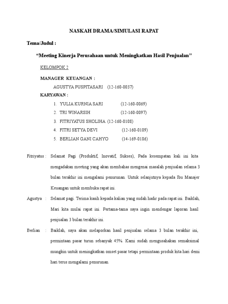 Contoh Naskah Rapat (Meeting Tentang Kinerja Perusahaan) | PDF