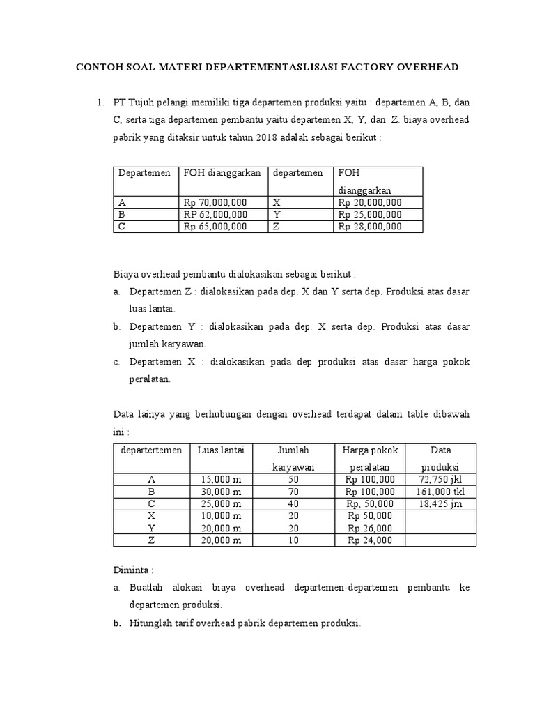Contoh Soal Materi Dapertementalisasi Foh | PDF | Pengelolaan Keuangan & Uang