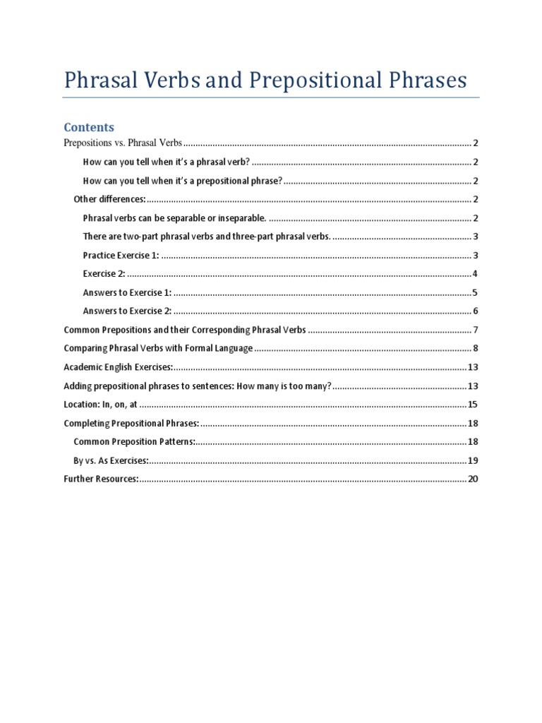 Phrasal Verbs and Prepositional Phrases | PDF | Language Arts & Discipline