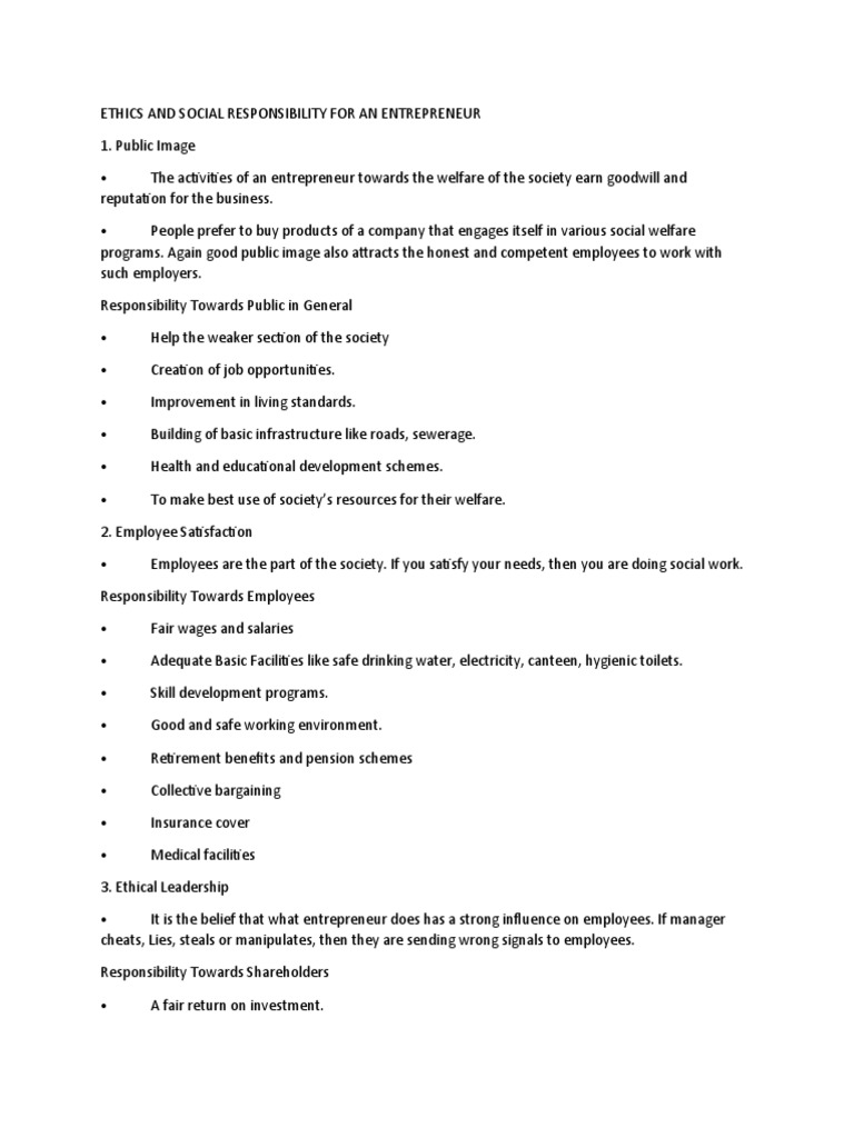3 Ethics and Social Responsibility For An Entrepreneur | PDF ...
