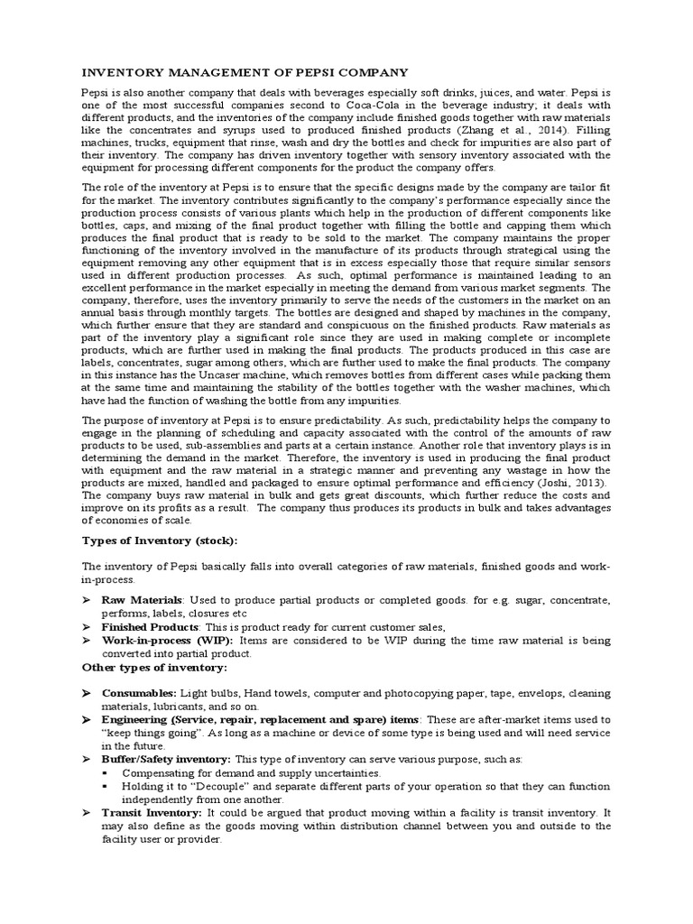 PepsiCo Inventory Strategies | PDF | Inventory | Pepsi Co