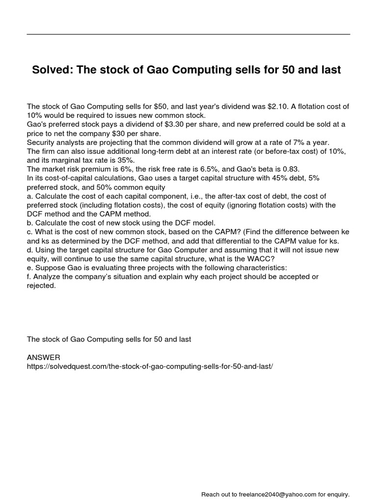 Gao Computing Capital Cost Analysis | PDF | Capital Structure | Stocks