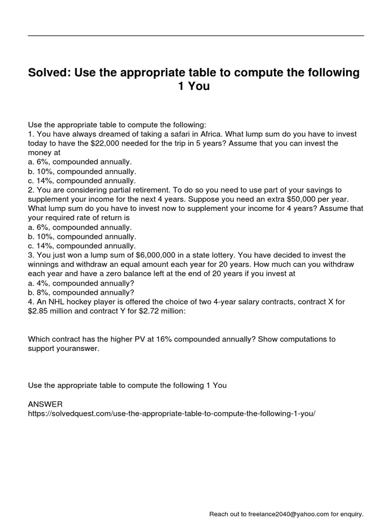 Use The Appropriate Table To Compute The Following 1 You | PDF ...