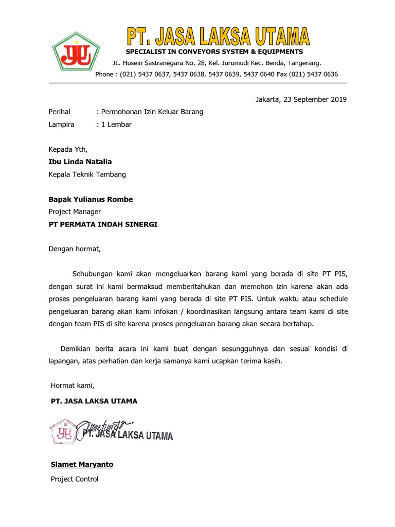 Surat Pengeluaran Barang Project PIS | PDF