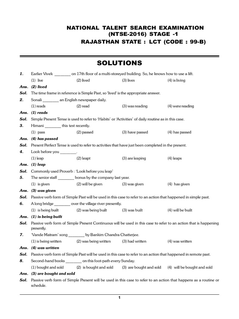 NTSE Sample Paper With Solution | PDF | Latin Script | Collation