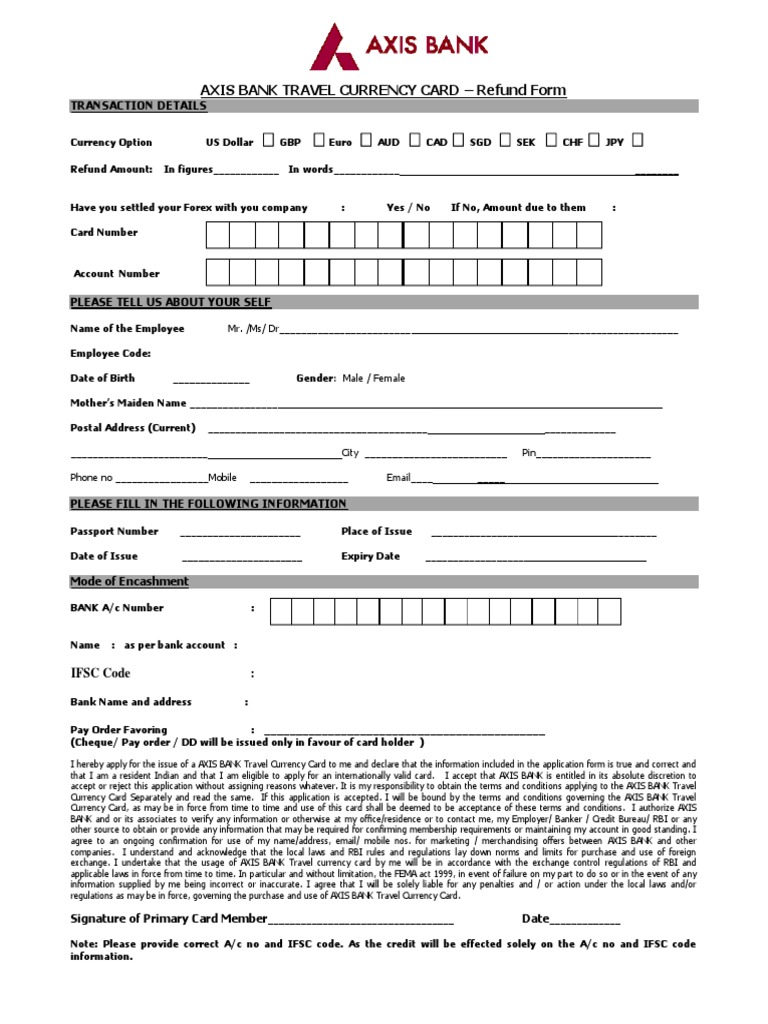 Axis Bank Personal Refund Form | PDF | Reserve Bank Of India | Banks