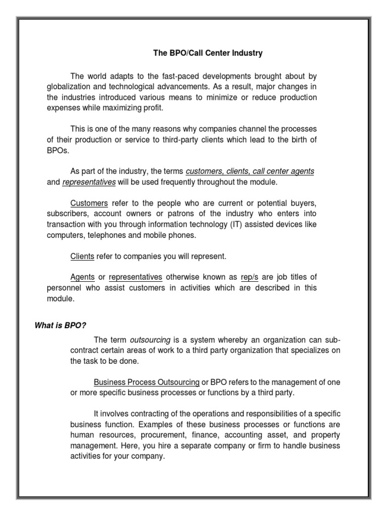 Week 001-003 BPO | PDF | Outsourcing | Call Centre
