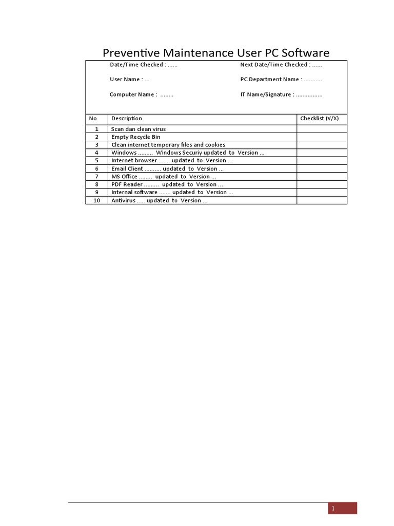PC Preventive Maintenance Checklist | PDF | Games & Activities