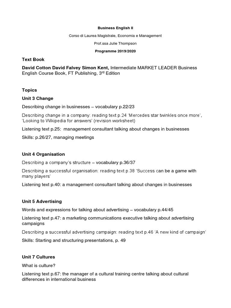 Business English Ii Programme | PDF