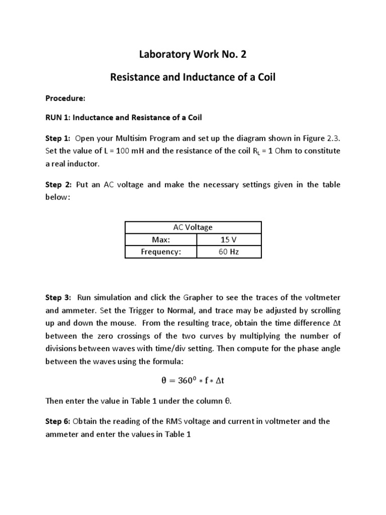 AC Lab Work No. 2 Resistance and Inductance of A Coil | PDF | Inductor ...