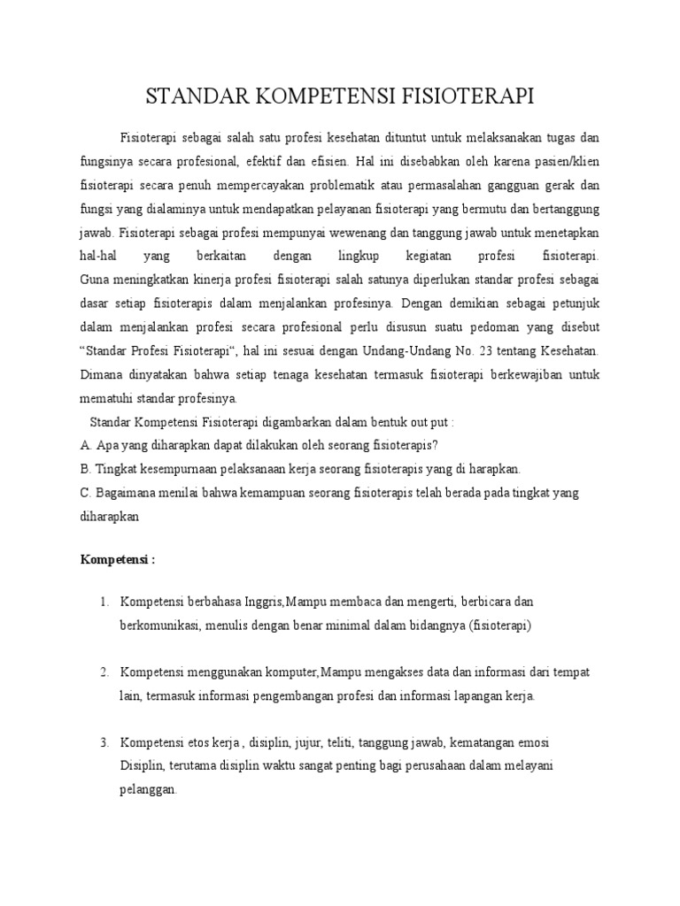 Kompetensi Fisioterapi | PDF | Pengembangan Diri