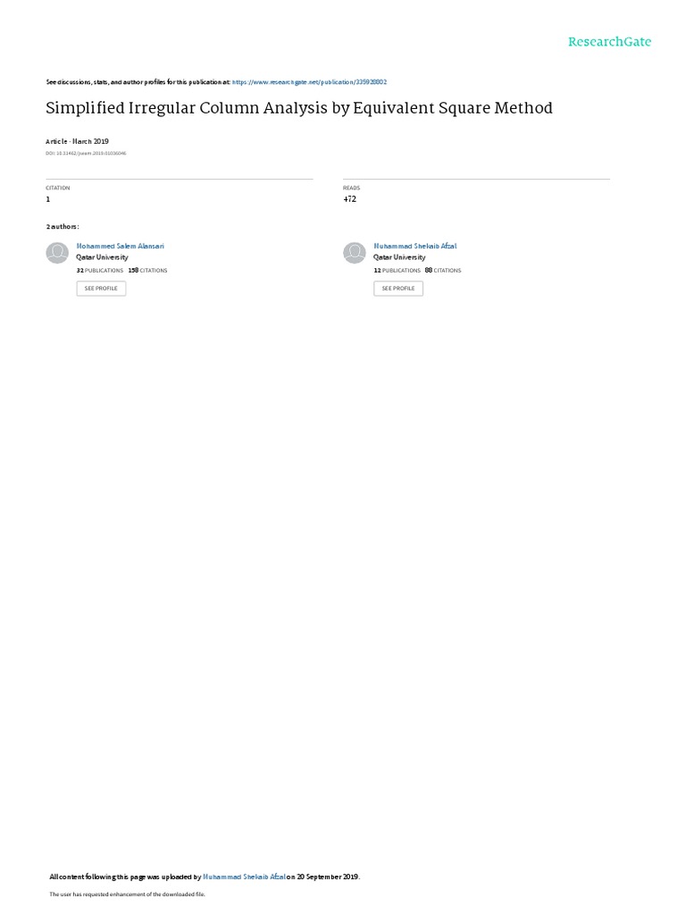 Simplified Irregular Column Analysis by Equivalent Square Method | PDF