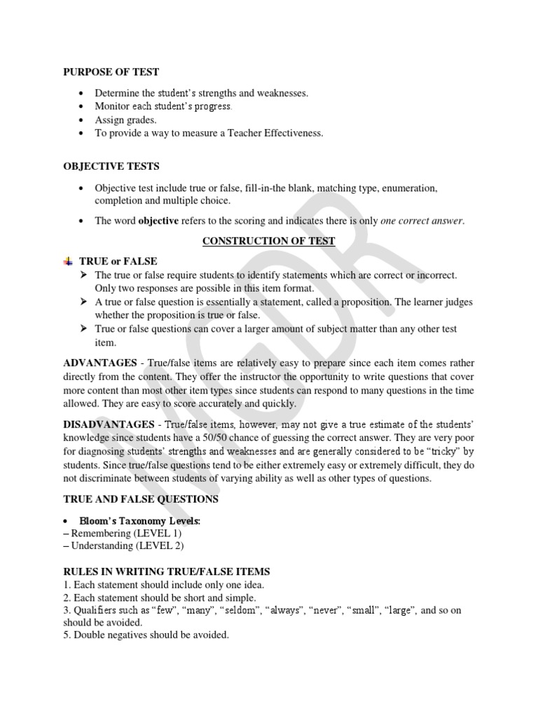 Purpose of Test 1 | PDF | Question | Test (Assessment)