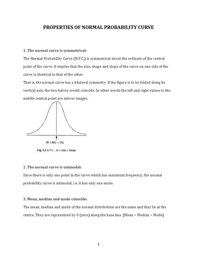 Properties of Normal Probability Curve | PDF | Normal Distribution ...