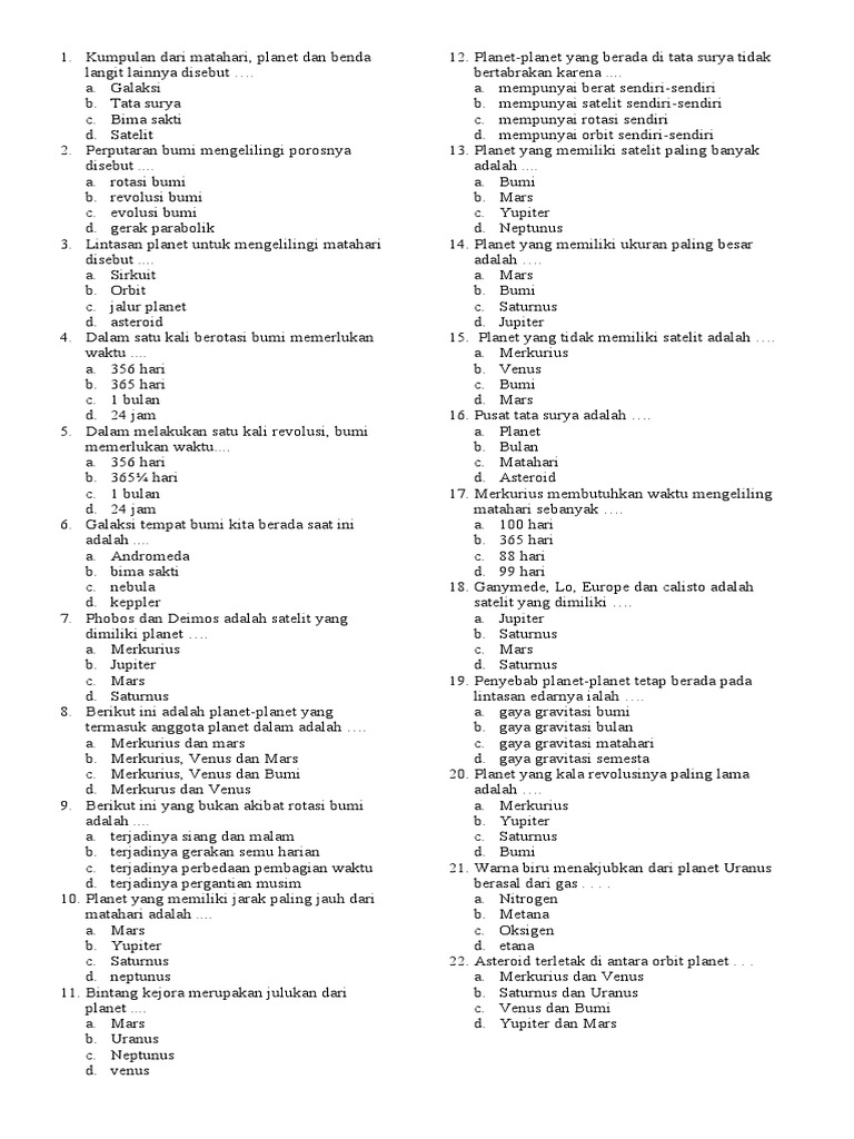 Soal Ipa Tata Surya Pdf