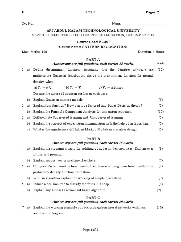 Answer Any Two Full Questions, Each Carries 15 Marks.: Reg No.: - Name | PDF | Cluster Analysis ...