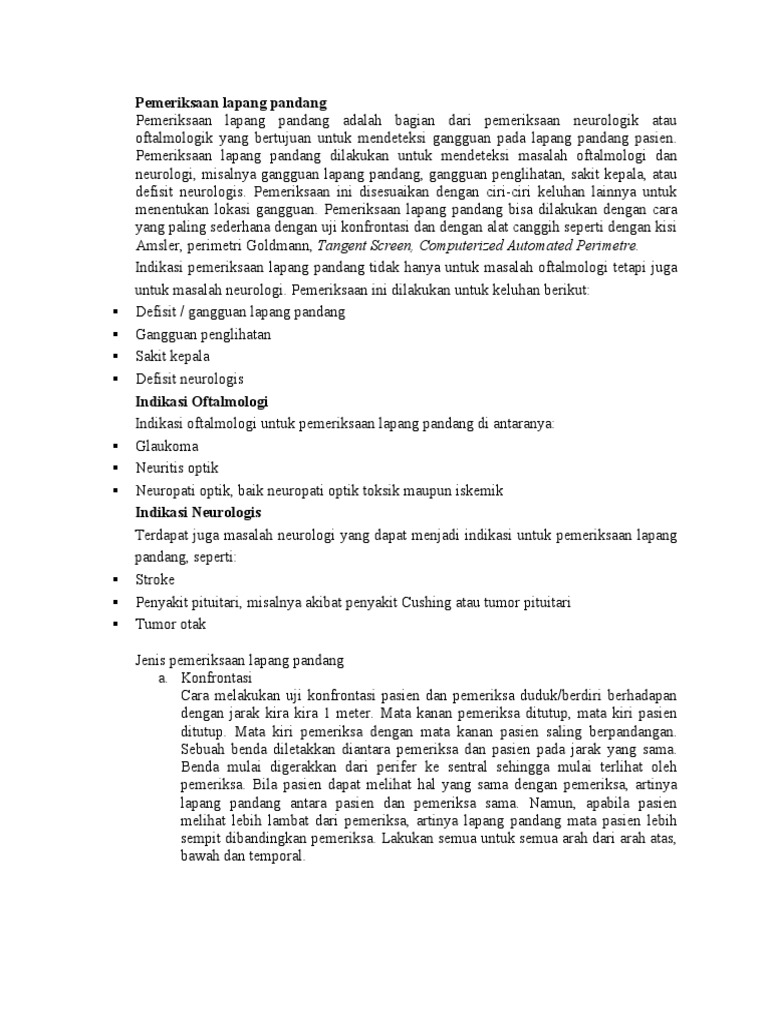 Pemeriksaan Lapang Pandang | PDF