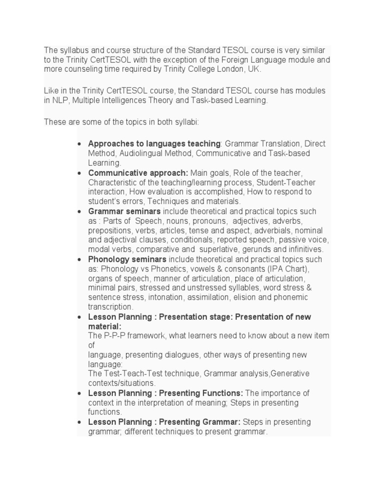 Standard TESOL Course Overview and Structure | PDF | English Language ...