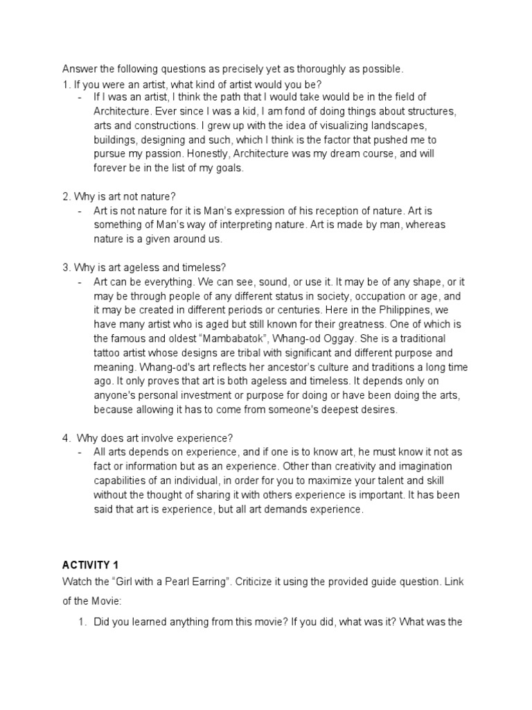 Answer The Following Questions As Precisely Yet As Thoroughly As ...