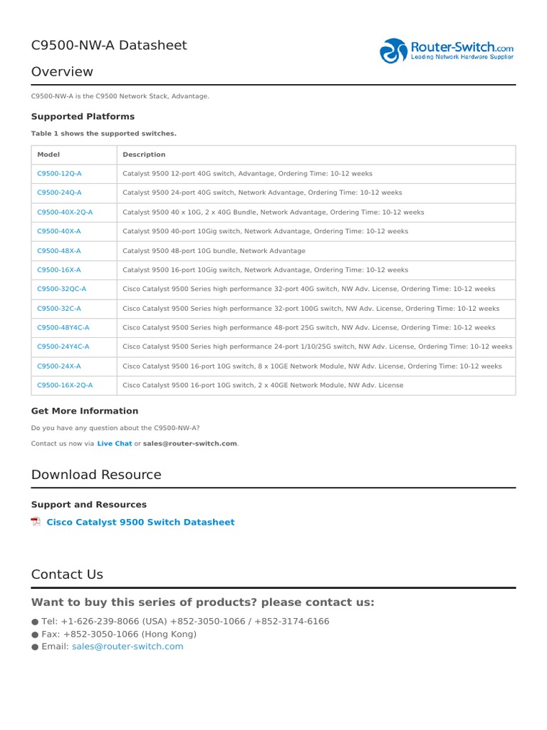 C9500-NW-A Datasheet: Supported Platforms | PDF
