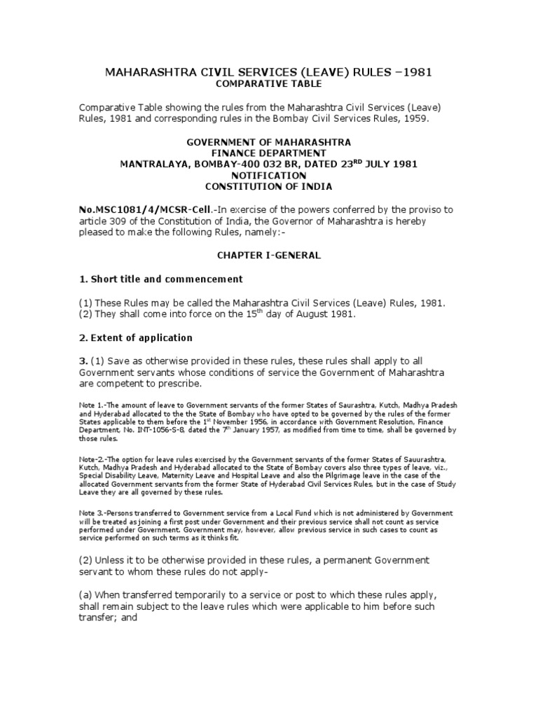 MAHARASHTRA-CIVIL-SERVICES-LEAVE-RULES 1981 English | PDF | Retirement ...